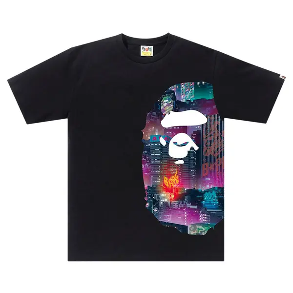 A BATHING APE Neon Tokyo Side Big Ape Head Tee - Black