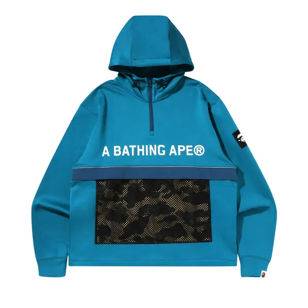 A BATHING APE 1st Camo Pocket Relaxed Fit Double Knit Half Zip Hoodie - Blue