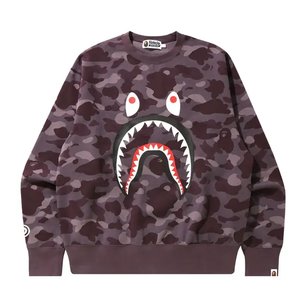 A BATHING APE Color Camo Shark Relaxed Fit Crewneck - Red