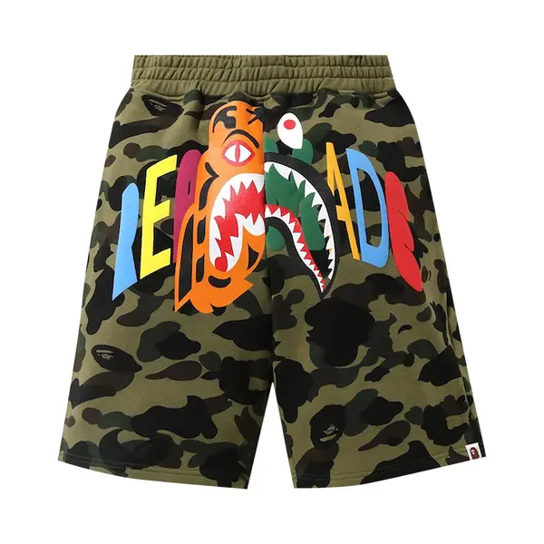 A BATHING APE X Readymade Tiger Shark Wide Sweat Shorts - Green