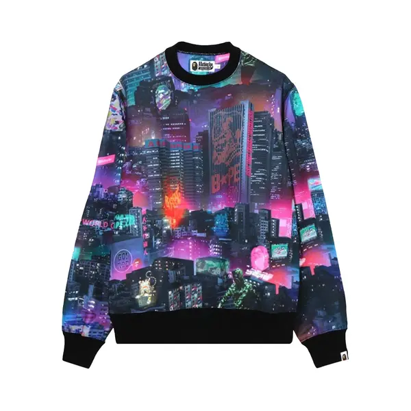 A BATHING APE Neon Tokyo Crewneck - Black