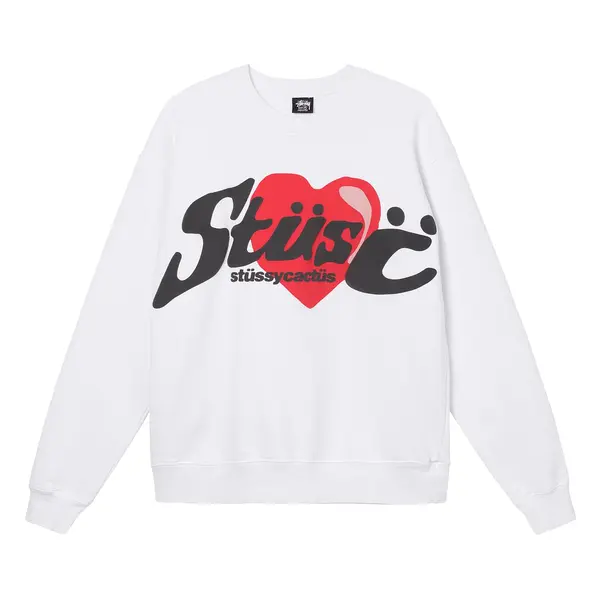 StÜssy X Cactus Plant Flea Market Heart Crewneck Sweatshirt - White