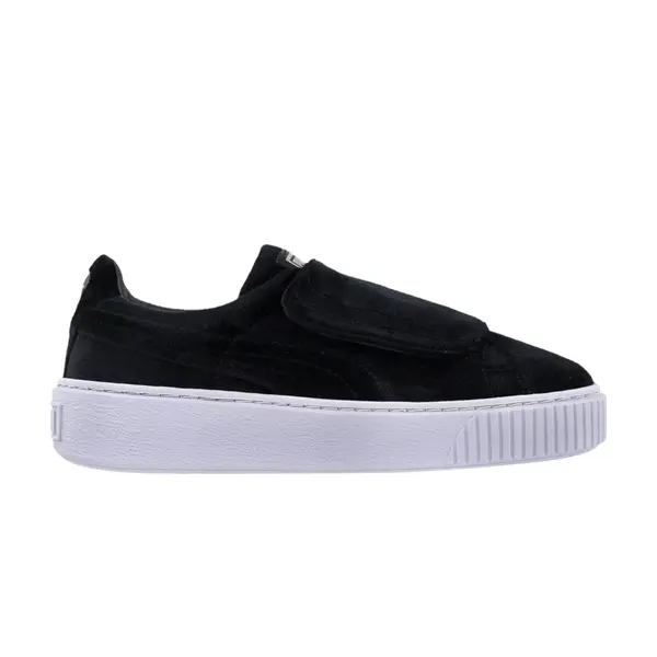 PUMA Basket Platform Strap Velvet Sneakers - Black