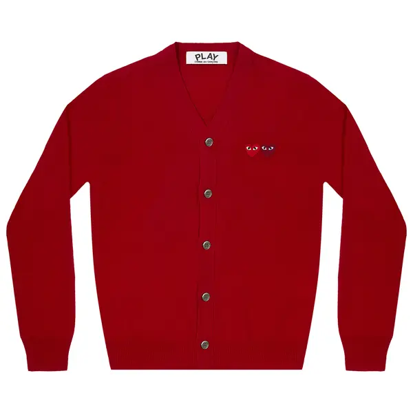 Play Comme Des Garcon Double Heart Cardigan - Red