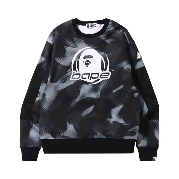 A BATHING APE Stroke Camo Relaxed Fit Crewneck - Black