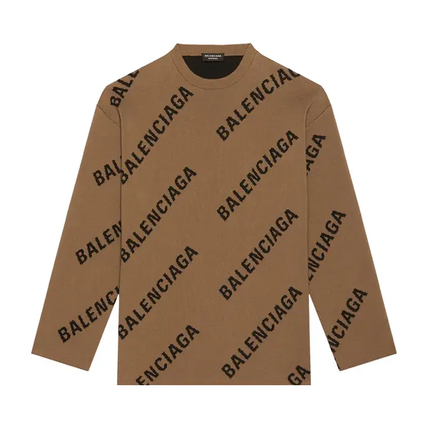 Balenciaga Allover Logo Crewneck Sweater - Black