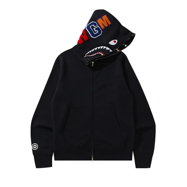 A BATHING APE Double Side Shark Full Zip Hoodie - Black