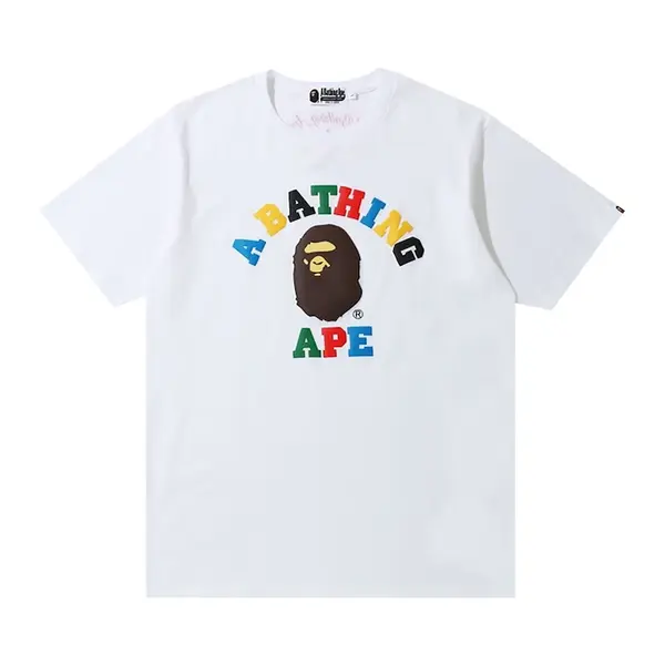 A BATHING APE Multi Color Letters College Tee