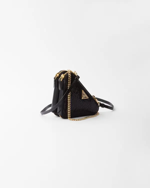 Prada Triangular Sequined Mini Pouch - Black | Editorialist