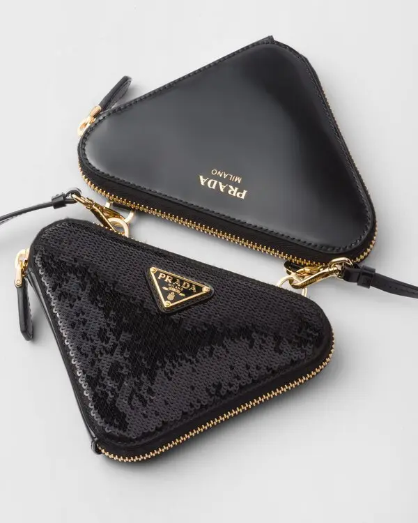 Prada Triangular Sequined Mini Pouch - Black | Editorialist