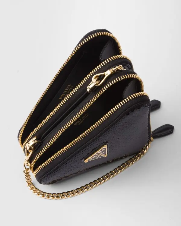 Prada Triangular Sequined Mini Pouch - Black | Editorialist