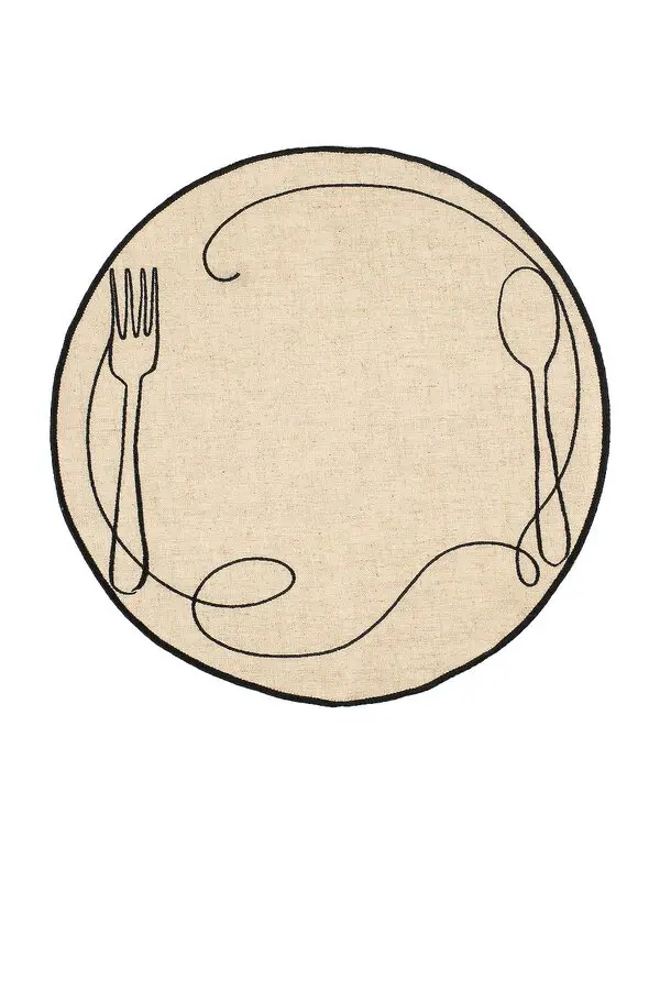 MISETTE Embroidered Linen Placemats Set Of 4 In Cream - Line Drawing