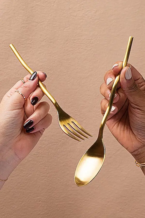 MISETTE Squiggle 5 Piece Cutlery Set In Metallic Gold - Matte Gold