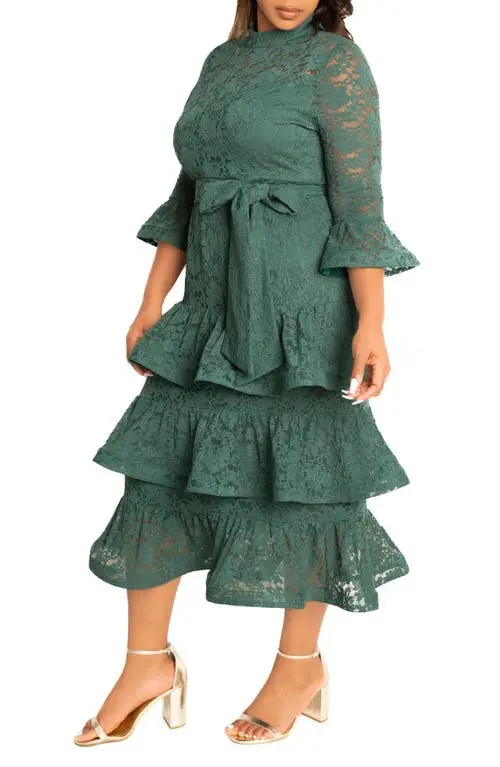 BUXOM COUTURE Tiered Lace Maxi Dress - Emerald