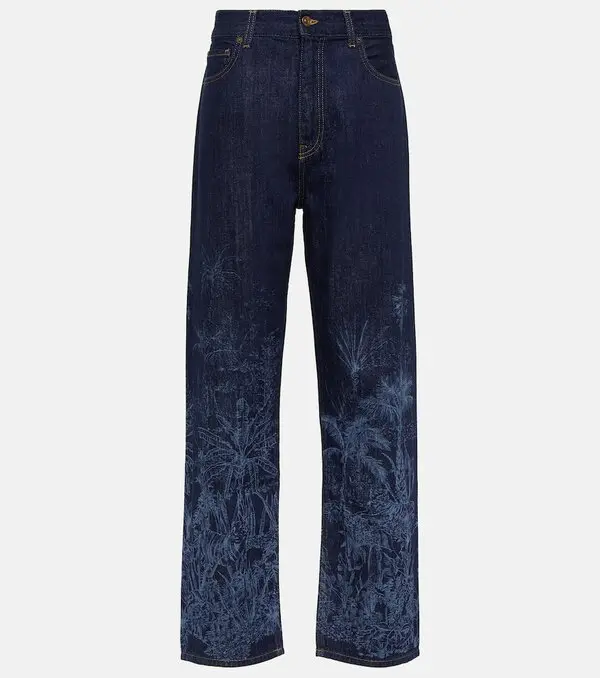 Alanui Jungle Printed High-rise Jeans - Blue