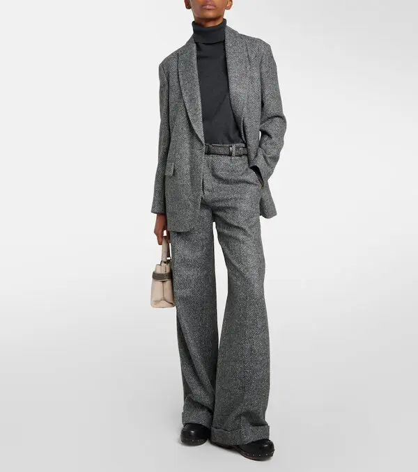 Brunello Cucinelli Herringbone Flared Trousers - Grey