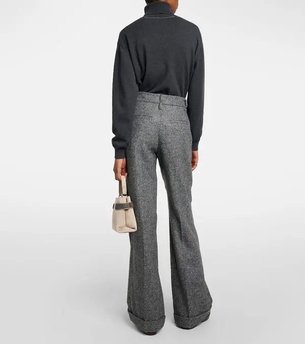 Brunello Cucinelli Herringbone Flared Trousers - Grey
