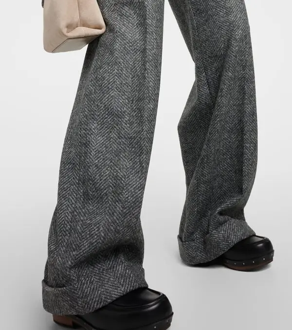 Brunello Cucinelli Herringbone Flared Trousers - Grey