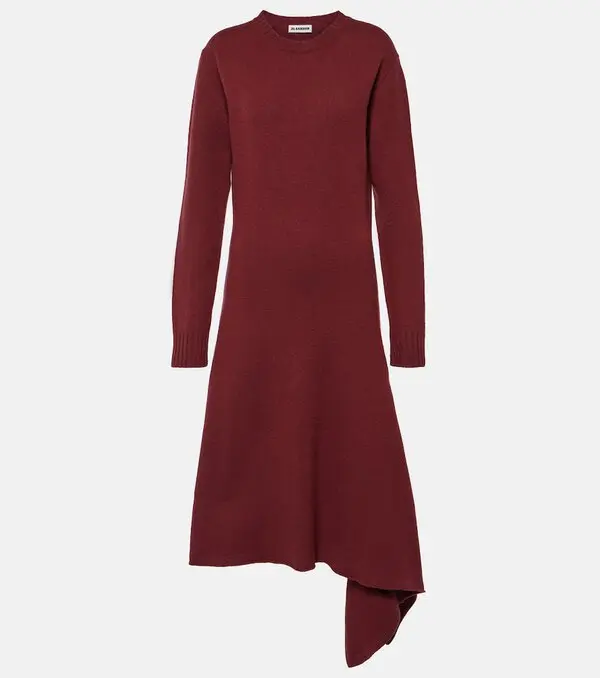 JIL SANDER Asymmetric Wool Midi Dress
