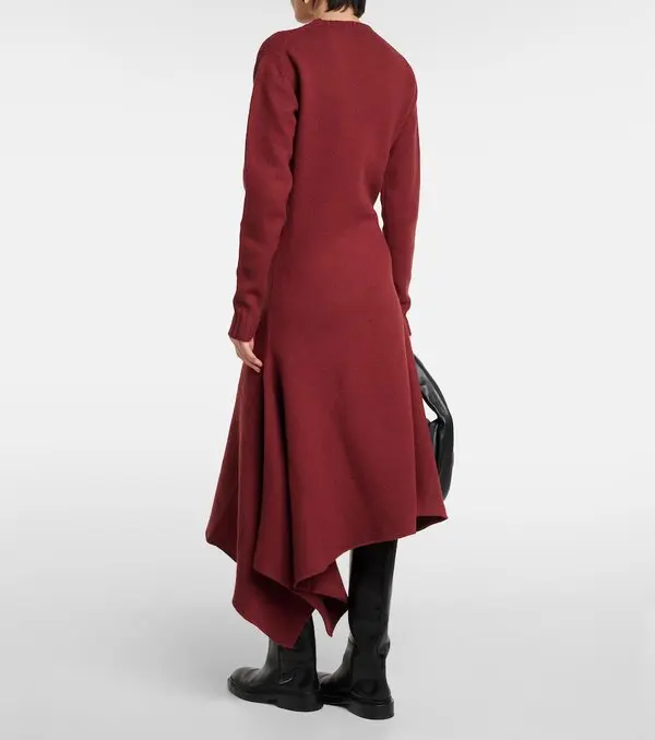 JIL SANDER Asymmetric Wool Midi Dress - Orange