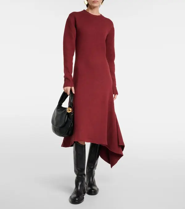 JIL SANDER Asymmetric Wool Midi Dress