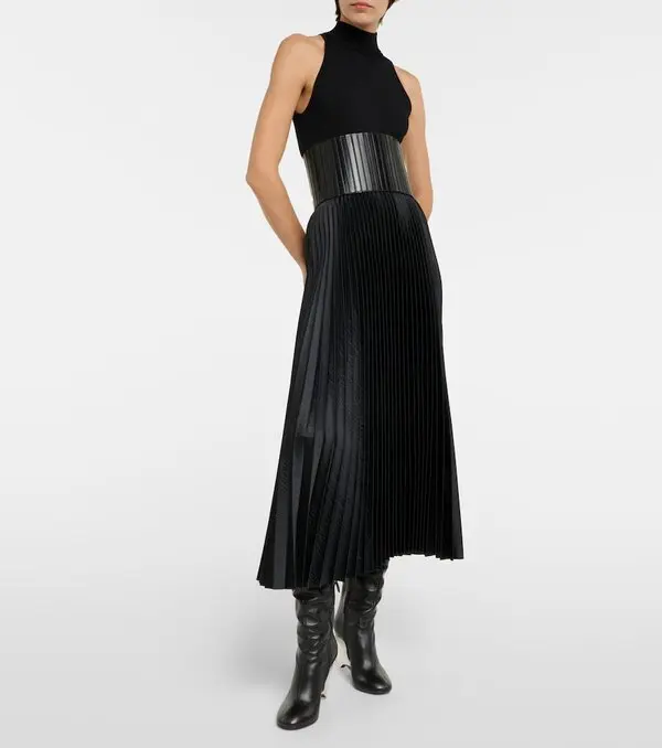 Alaïa Pleated Croc-effect Midi Skirt