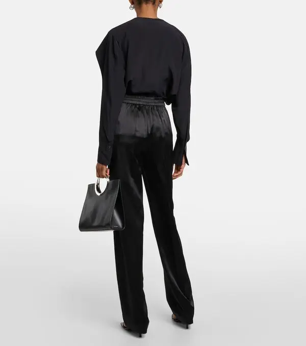 JOSEPH Tova Silk Satin Straight Leg Pants - Black