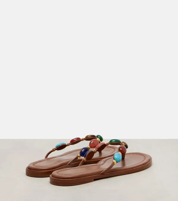 GIANVITO ROSSI Shanti Embellished Leather Thong Sandals - Brown