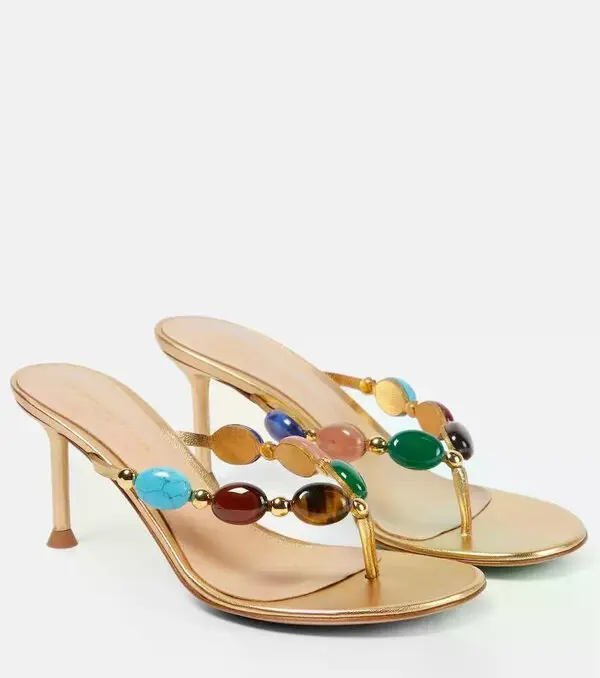 GIANVITO ROSSI Shanti Embellished Leather Thong Sandals - Multicoloured