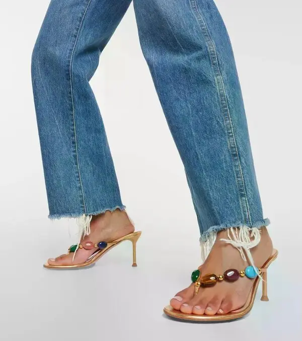 GIANVITO ROSSI Shanti Embellished Leather Thong Sandals - Multicoloured