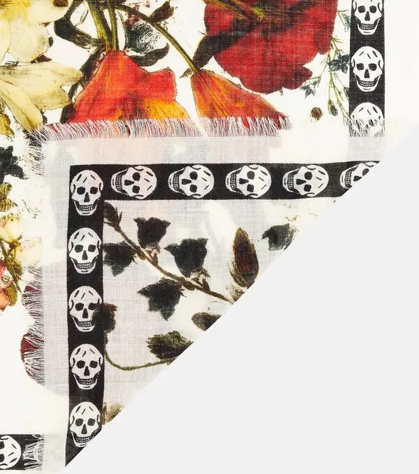 小物 Alexander Mcqueen Skull Flower Scarf Alexander Mcqueen Skull Floral Wool Scarf - Multicoloured