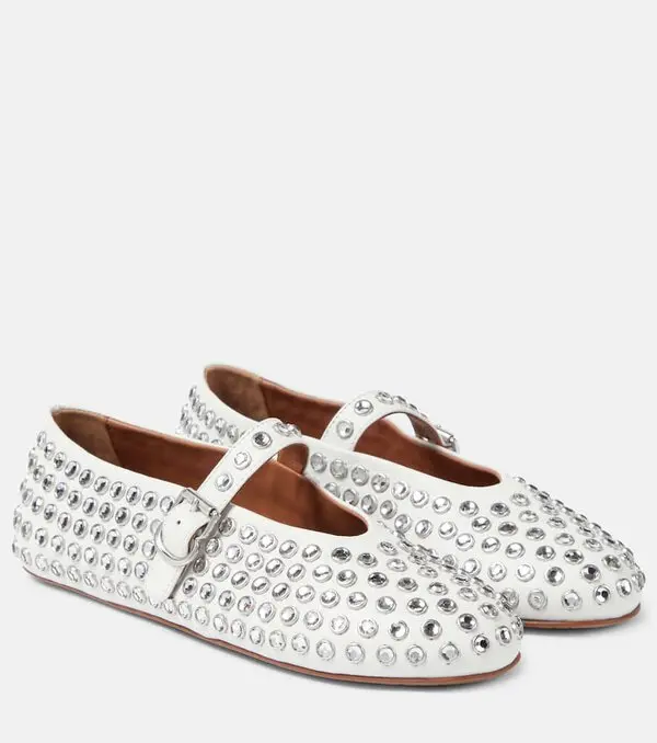 Alaïa Crystal-embellished Leather Ballet Flats - White