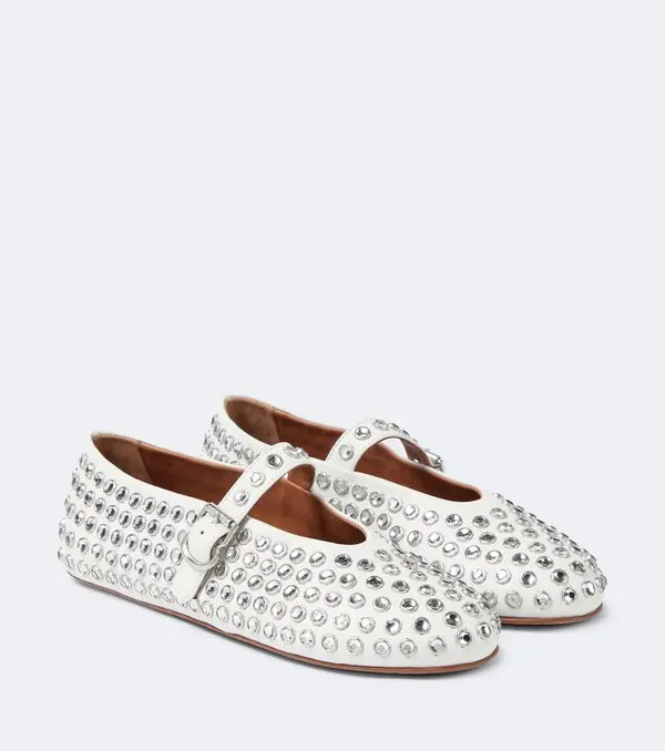 Alaïa Crystal-embellished Leather Ballet Flats - White