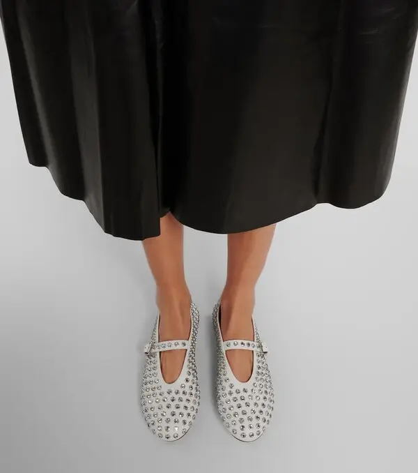 Alaïa Crystal-embellished Leather Ballet Flats - White