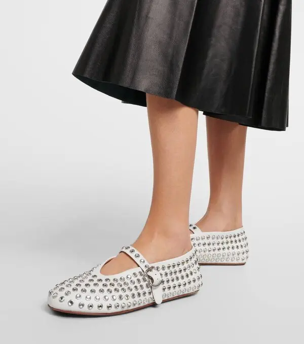 Alaïa Crystal-embellished Leather Ballet Flats - White