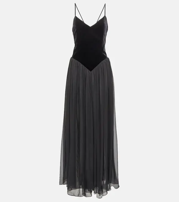Chloé Velvet And Silk Maxi Dress - Black