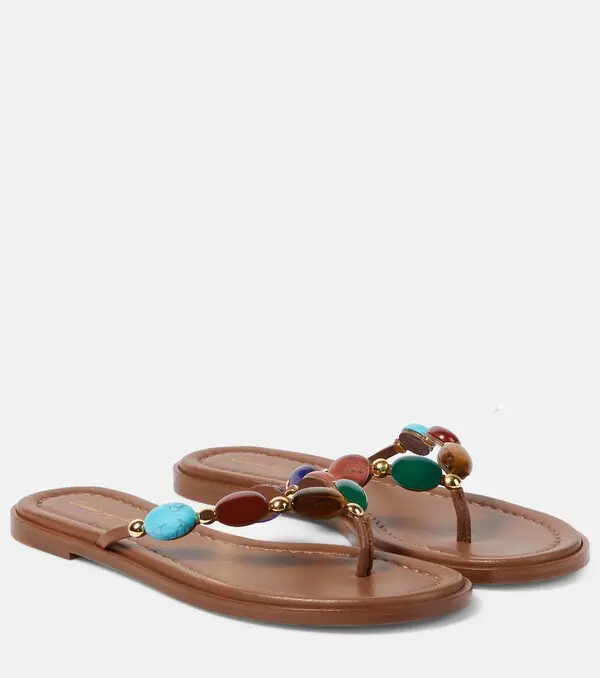 GIANVITO ROSSI Shanti Embellished Leather Thong Sandals - Brown