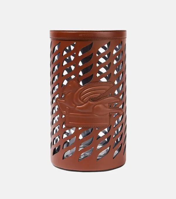 Etro Pegaso Leather-trimmed Glass Vase - Burgundy