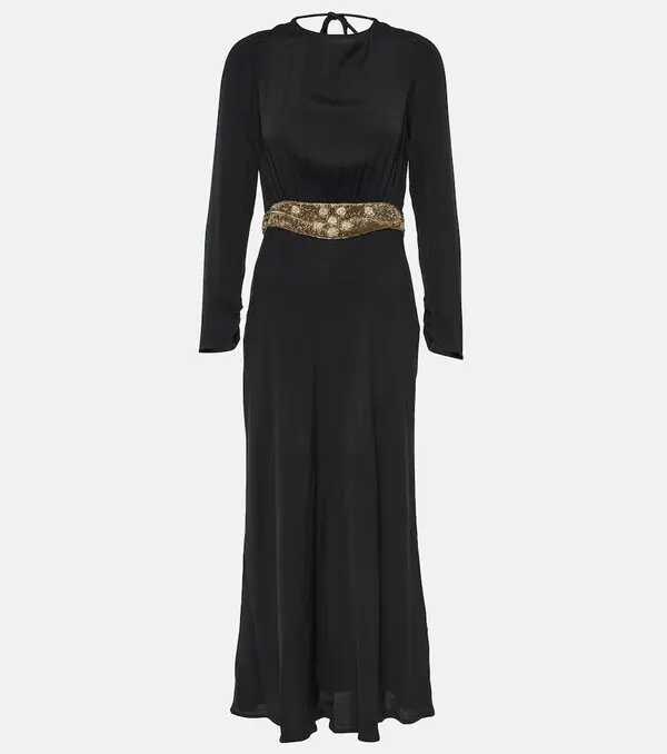 rixo evening dresses Amari Silk-Velvet Midi Dress in Black