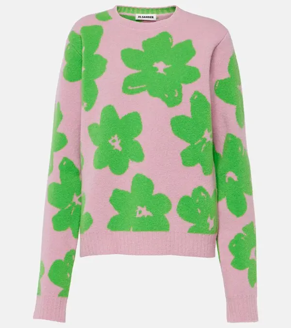 JIL SANDER Floral Wool-blend Crewneck Sweater