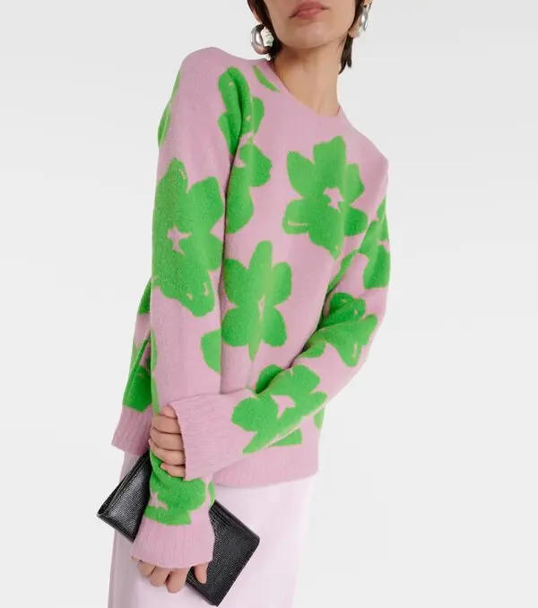 JIL SANDER Floral Wool-blend Crewneck Sweater