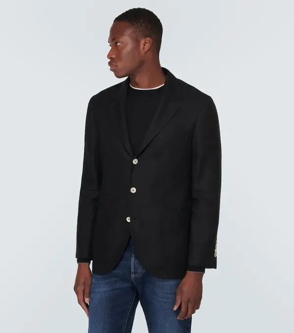 Brunello Cucinelli Linen, Wool, And Silk Blazer - Black