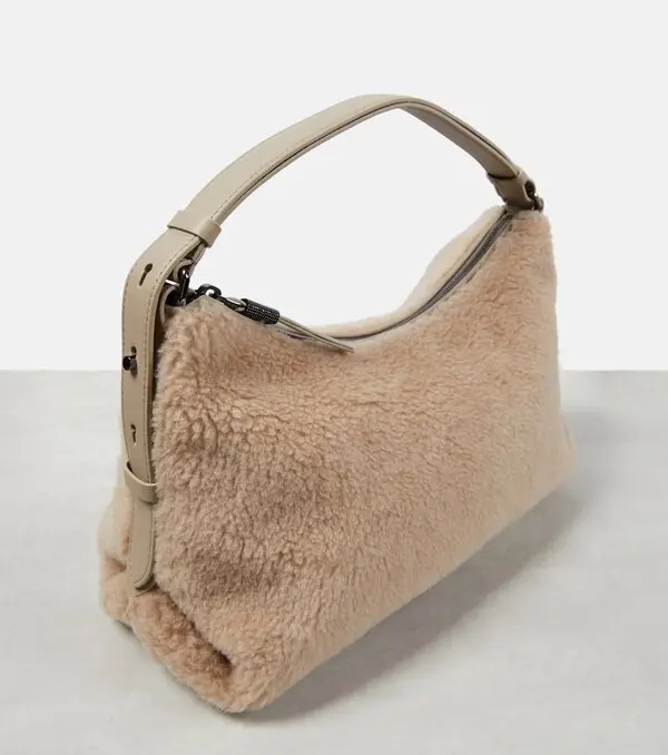 Brunello Cucinelli Faux Shearling Shoulder Bag