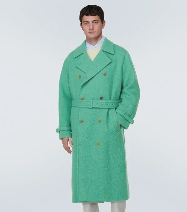 Auralee Melton Wool And Alpaca Trench Coat In Green - 40% Off