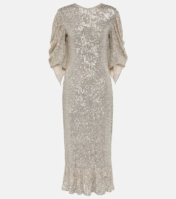 ROBERTA EINER Drama Sequined Midi Dress - Silver