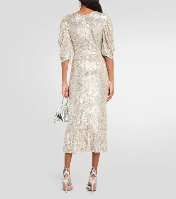 ROBERTA EINER Drama Sequined Midi Dress - Silver