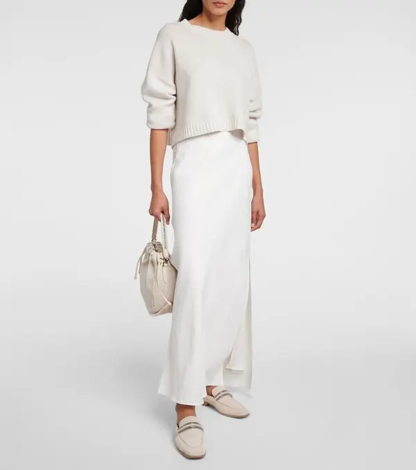 Brunello Cucinelli Maxi Skirt In Twill - Neutrals