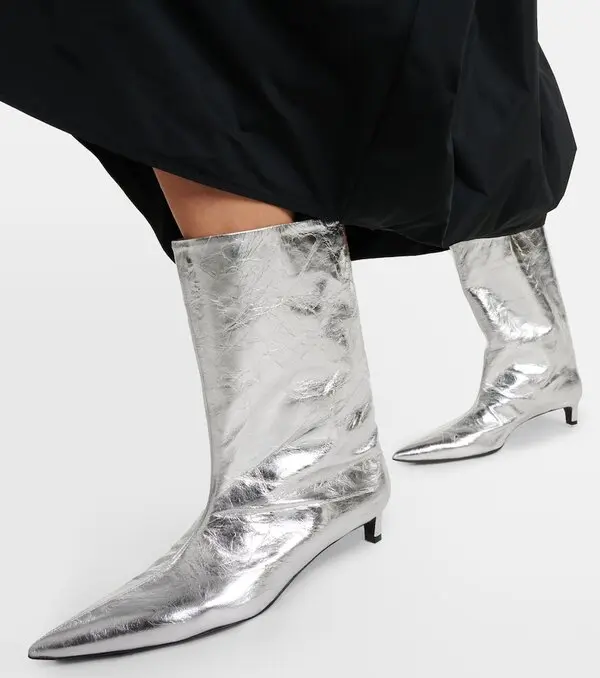 JIL SANDER Metallic Leather Ankle Boots - Silver