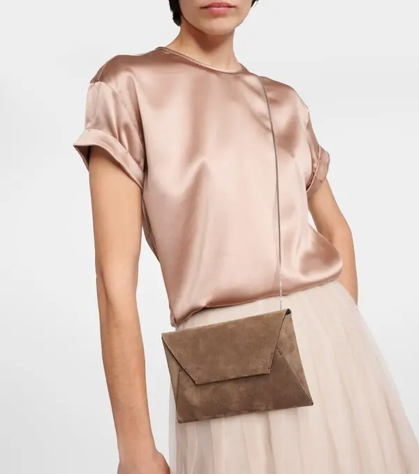 Brunello Cucinelli Suede Shoulder Bag - Beige