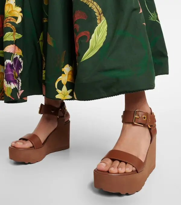 GIANVITO ROSSI Leather Platform Wedge Sandals